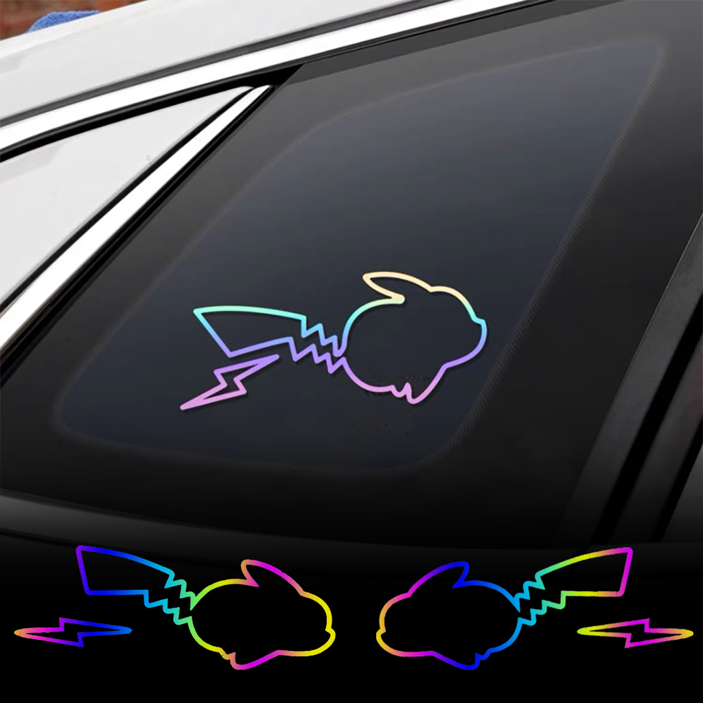 Cartoon Laser Sticker Lightning Pikachu Helmet Motorcycle Front ...