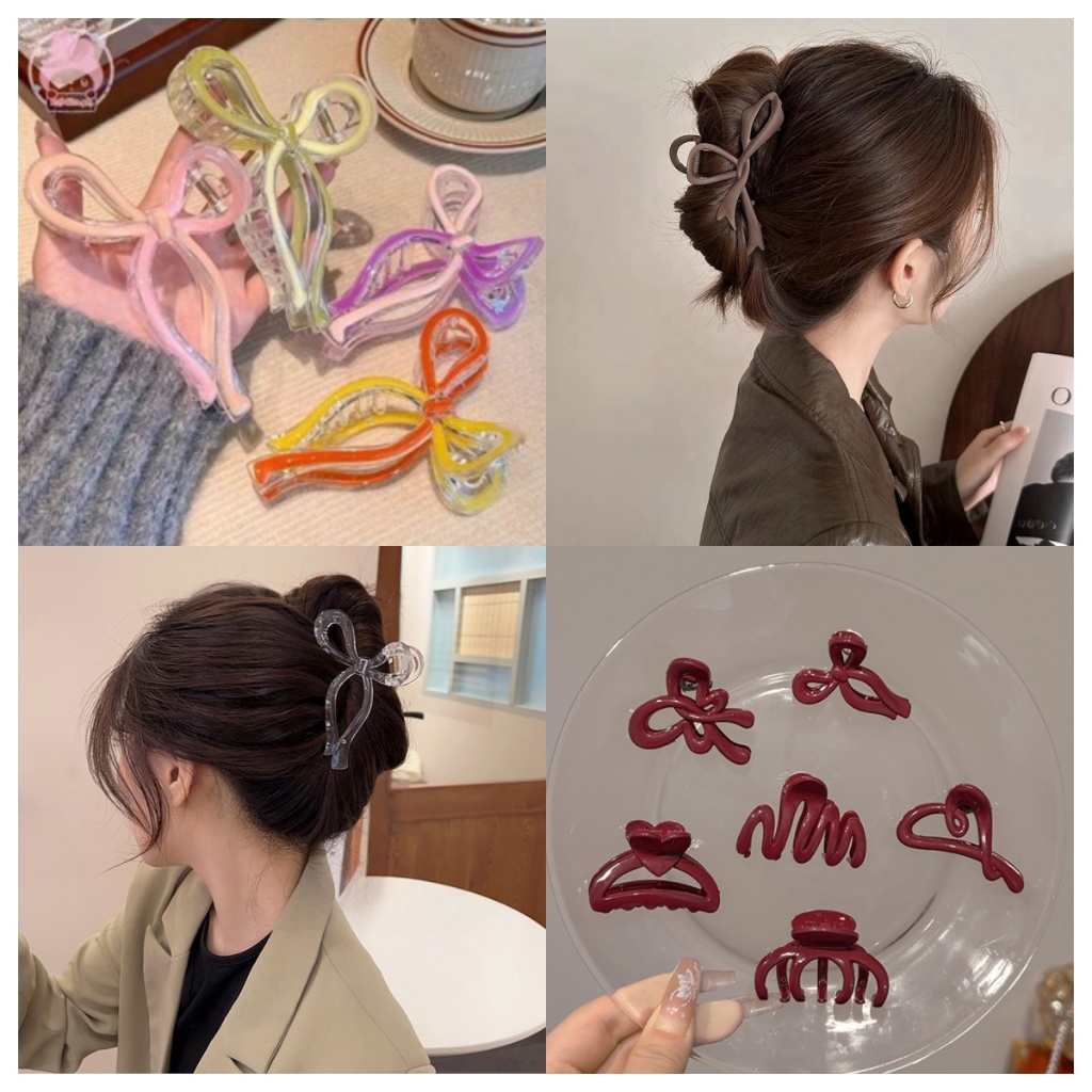 Xo94itn New Ribbon Bow Hair Claw Clips Women Shark Jelly Clear Hairclip ...