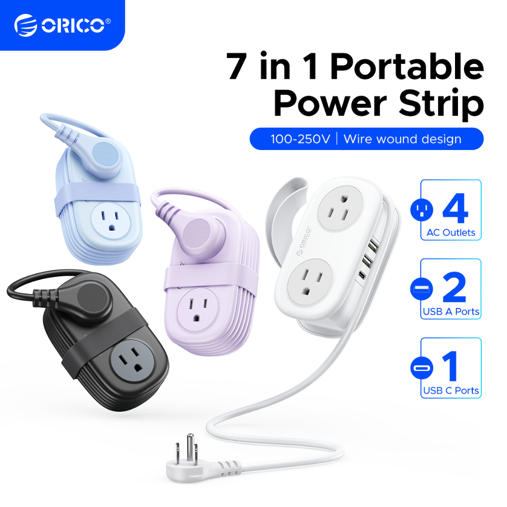 ORICO Travel Power Strip Colorful and Compact Extension Cord 4 Gang ...