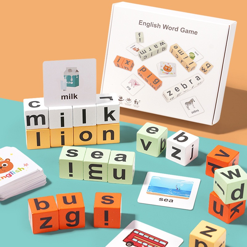 Kids English Flash Cards Blocks Set Alphabet Rotating Cube Puzzles ...