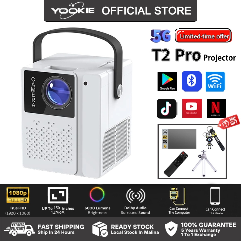 Yookie Projector T2 PRO Projector 1080P Full HD With WIFI And Bluetooth ...
