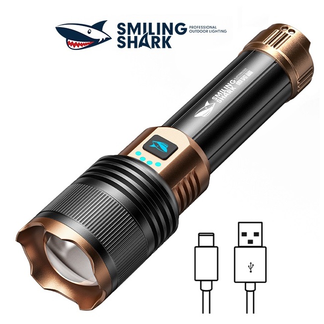 SMILING SHARK Flashlight Led M80 10000LM Powerful Flash Light Type C ...