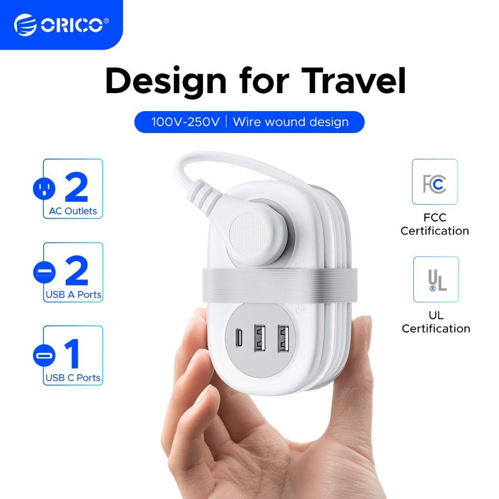 ORICO Power Strip with USB Ports 3ft Extension Cord 45° Angled Plug ...