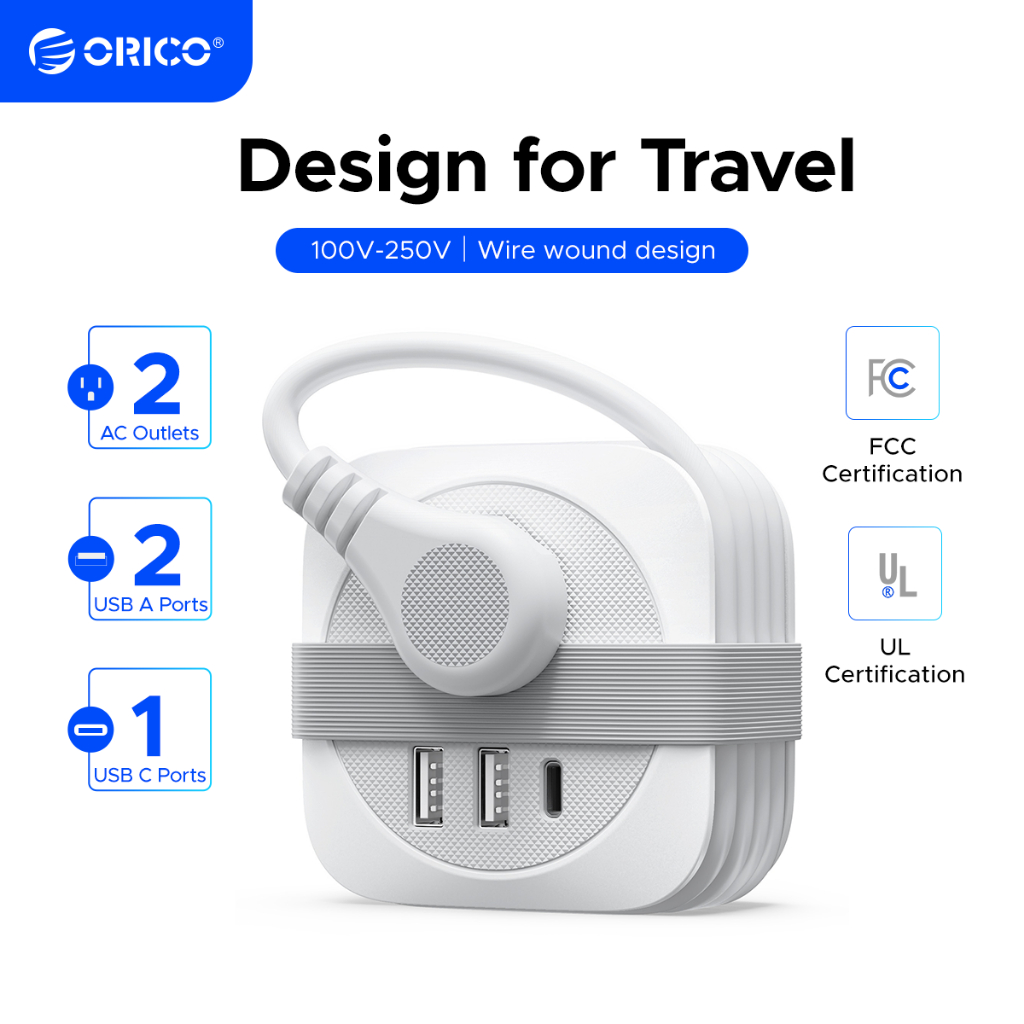 ORICO US Plug Travel Power Strip with Wrapped Extension Cord Non Surge ...