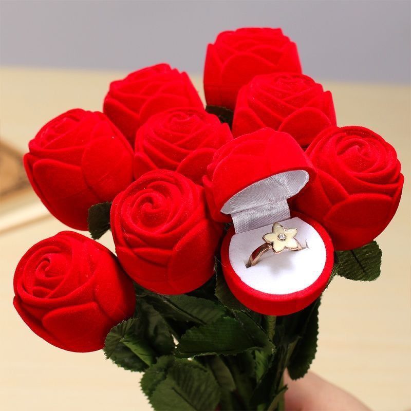 Rose Ring Box Valentine's Day Gift Creative 520 Confession Ring Storage ...
