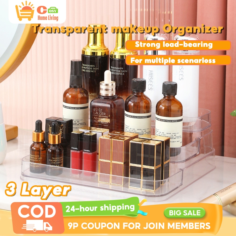 COSY HOMES 3 Layer Makeup Organizer Transparent Cosmetic And Makeup ...