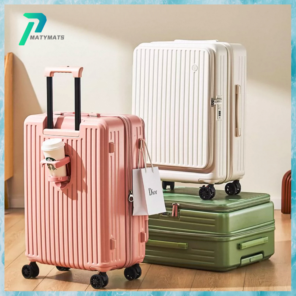 Side Opening Door Luggage Travel Bag With USB Port Cup Holder Suitcase ...