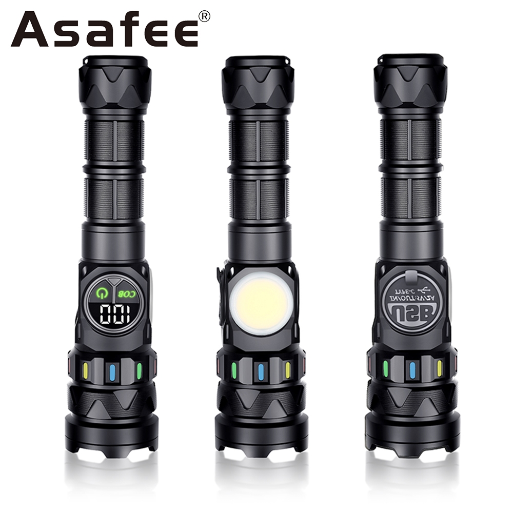 Asafee LS07 Tactical Flashlight 6800 mAh Telescopic Zoom 50W LED Light ...