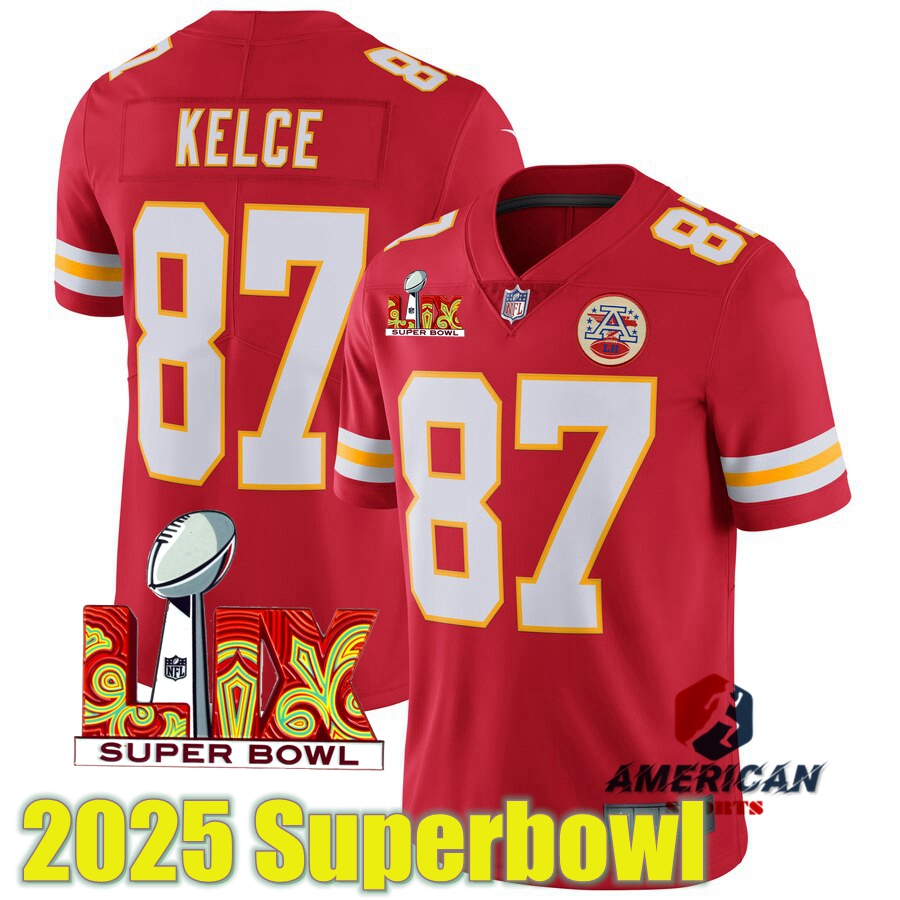 Men's -2025 Super Bowl NFL Jersey Kansas City Chiefs Travis Kelce Red ...