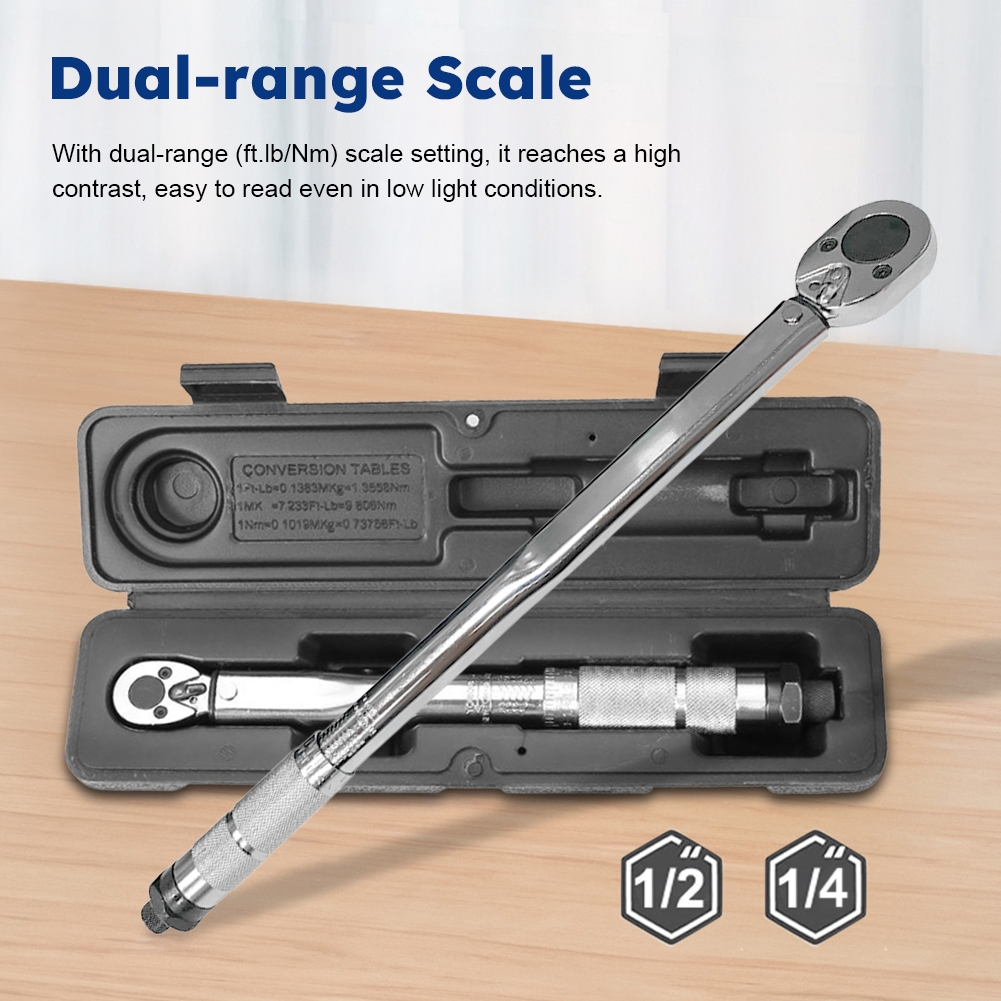 1/2 1/4 Adjustable Torque Wrench Drive Click Type Hand Tool 5-25Nm 28 ...