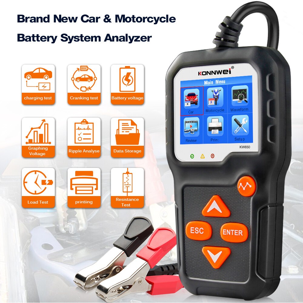 KONNWEI KW650 Car Motorcycle Battery Tester 12V 6V Battery System ...