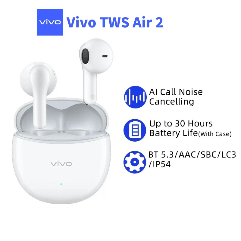 Vivo TWS air2 TWS Bluetooth Headset Dual Microphone AI Call Noise Cancellation Wireless Headset ...