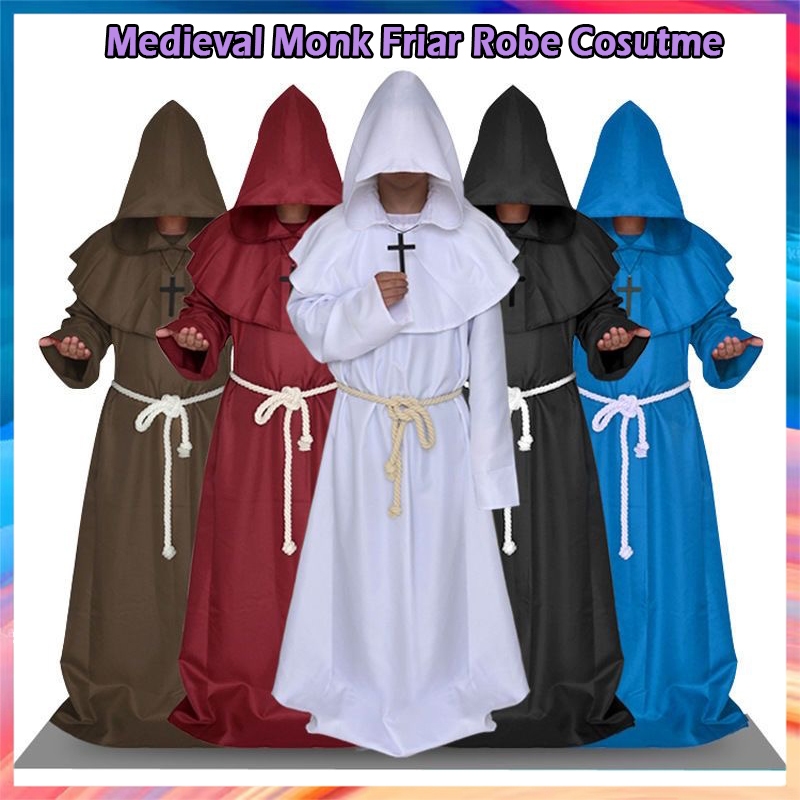 Adult Man Halloween Cosplay Robe Wizard Costume Medieval Monk Friar ...