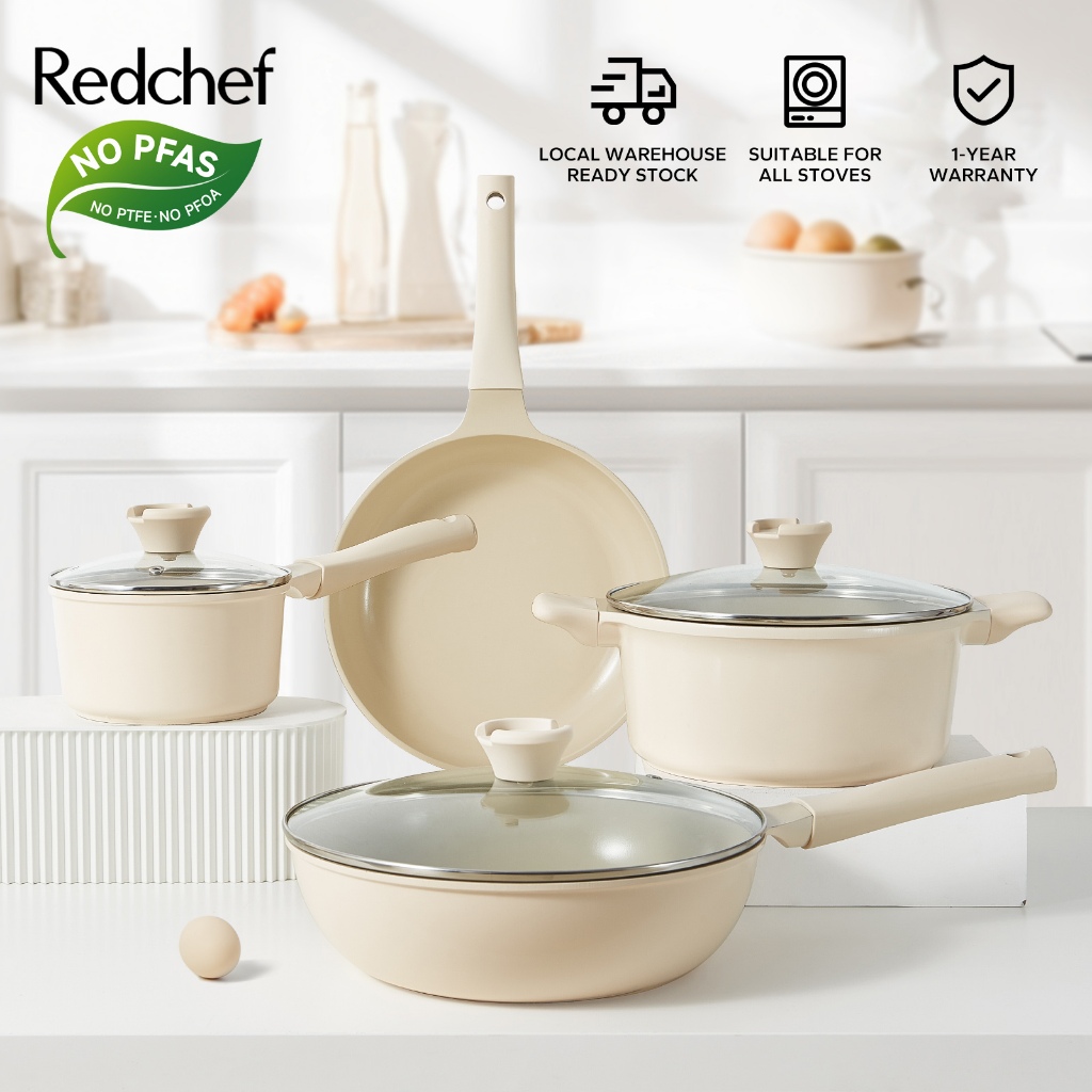 Redchef Nonstick Ceramic Rock 7 Pcs Cookware Set Non PFAS & PTFE & PFOA ...
