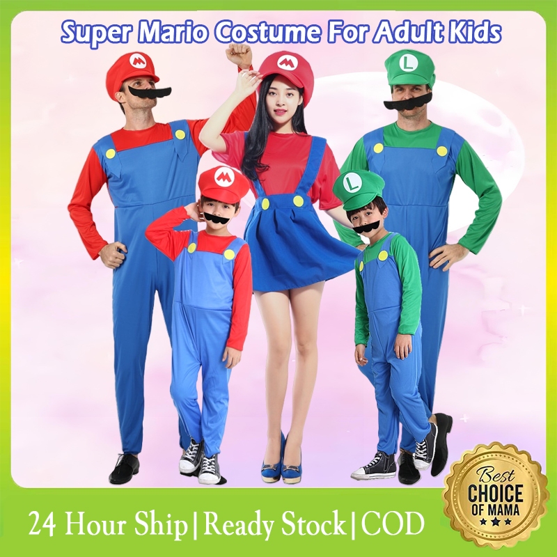 Super Mario Costume Family Parent-Child Clothes Adult Kids Anime ...