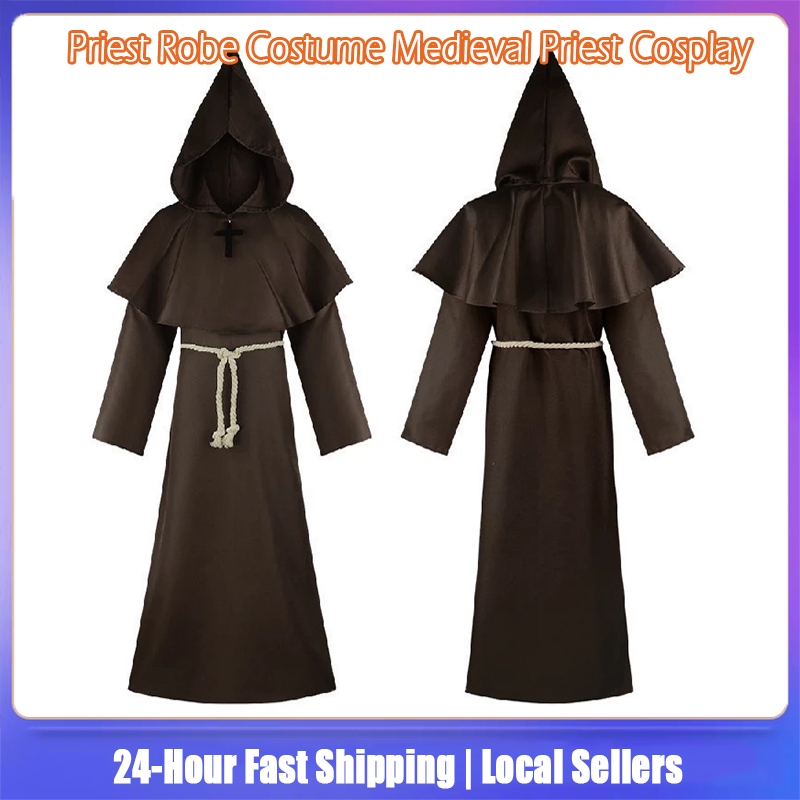 Halloween Priest Robe Costume Medieval Priest Cosplay Costumes ...