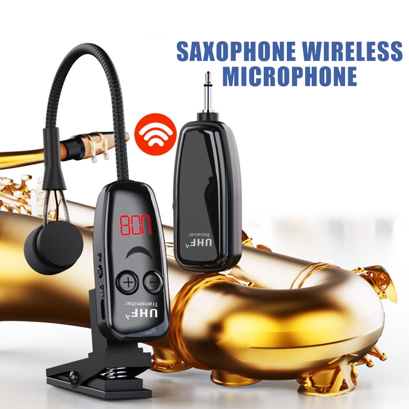 UHF Wireless Instruments Saxophone Microphone Wireless Receiver Transmitter 50M Range Plug and ...