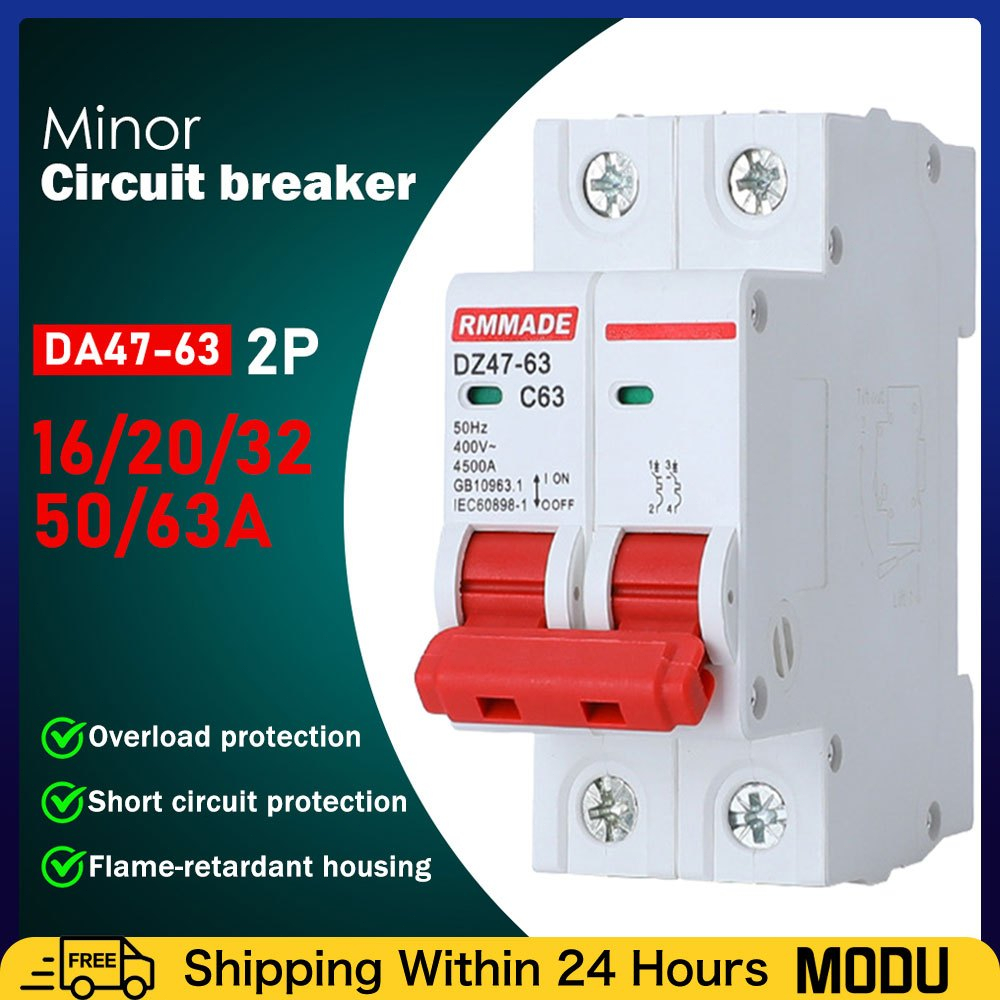 【COD】2Pole AC Mini Circuit Breaker 16A 20A 32A 50A 63A Overload Short Circuit Protector 220V MCB ...
