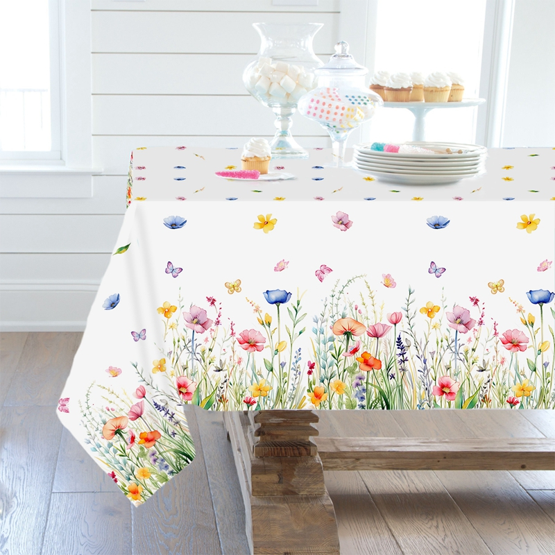 220*130cm Spring Flower PE Tablecloth Floral Table Cover Home Table ...