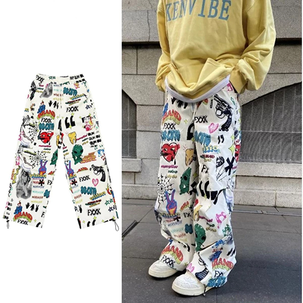 Men's slacks alphabet cartoon print flared trousers unisex | Shopee ...