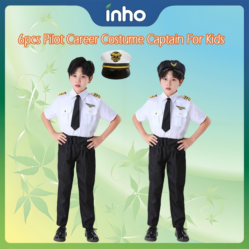 Pilot Career Costume Captain Uniform for Kids 6pcs Set with Hat Party ...