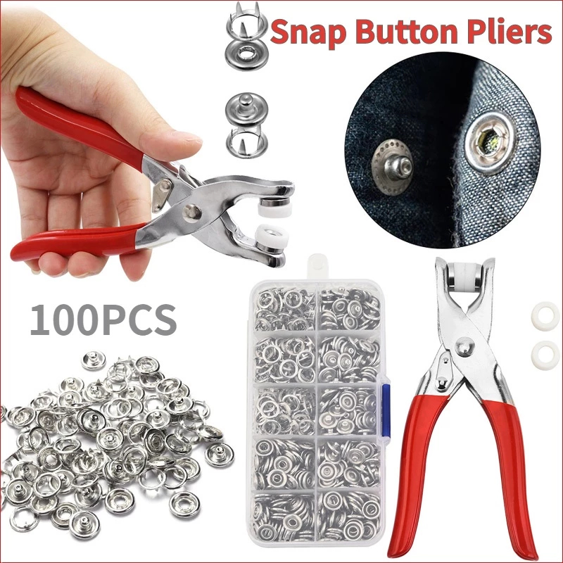 100 PCS Snap Button Plier Tool Set Hand Press Punch DIY Handmade Sewing ...