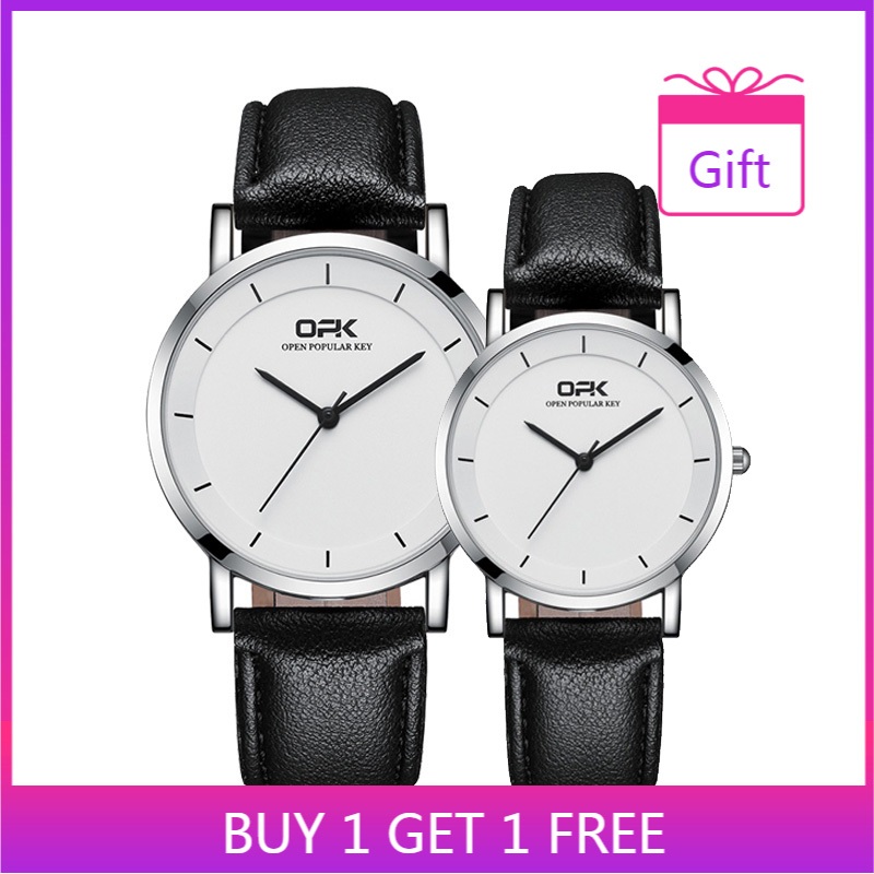 OPK Couple Watch Waterproof Original Leather Strap With Box 8122 ...