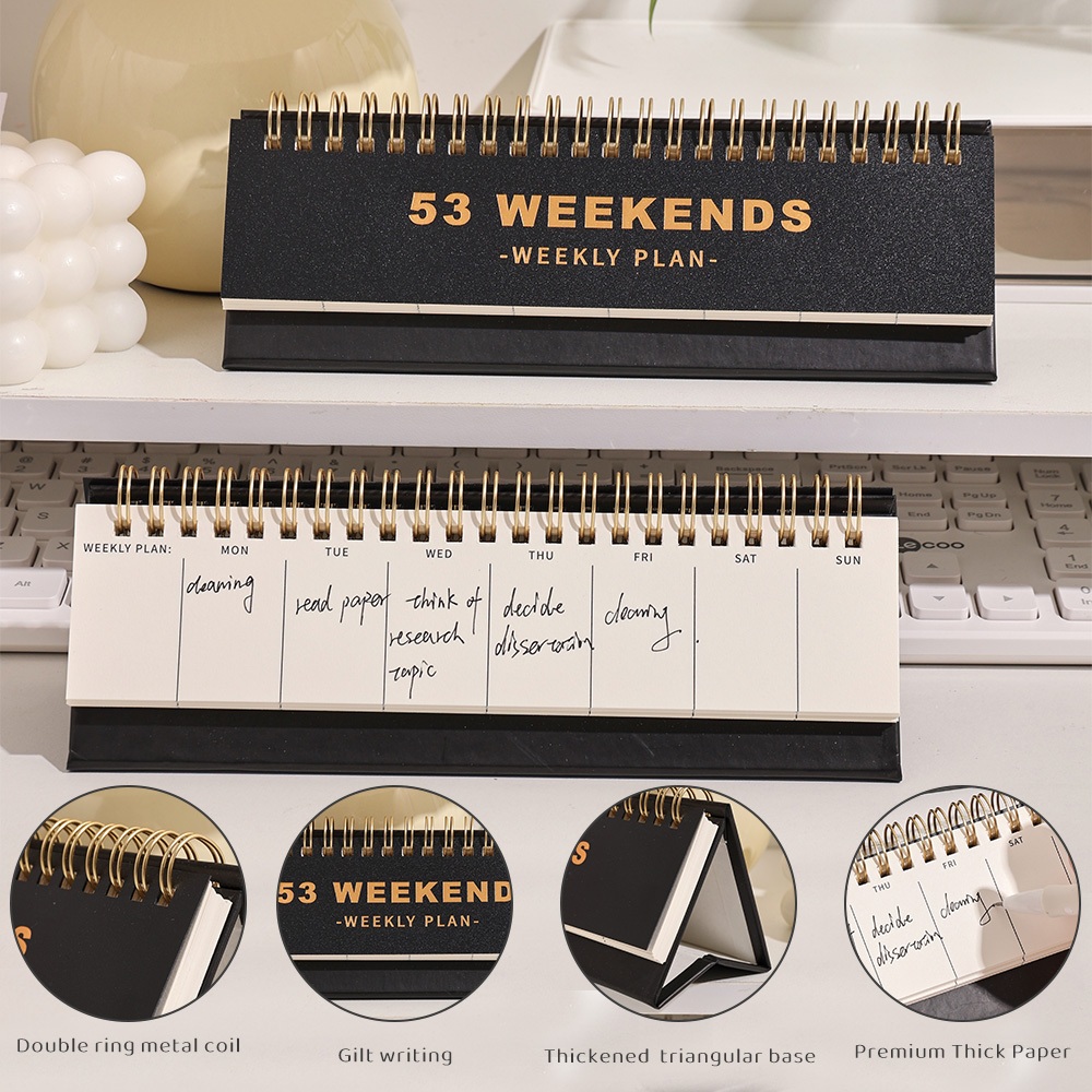 53 sheets White Simple Horizontal 53 Weekends Weekly Plan Undated Coil ...