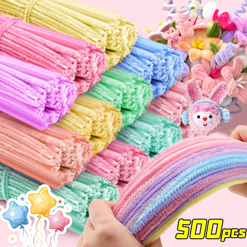 500PCS Fuzzy Wire Colored Chenille Wires Fluffy Sticks Stems Twist Tie ...