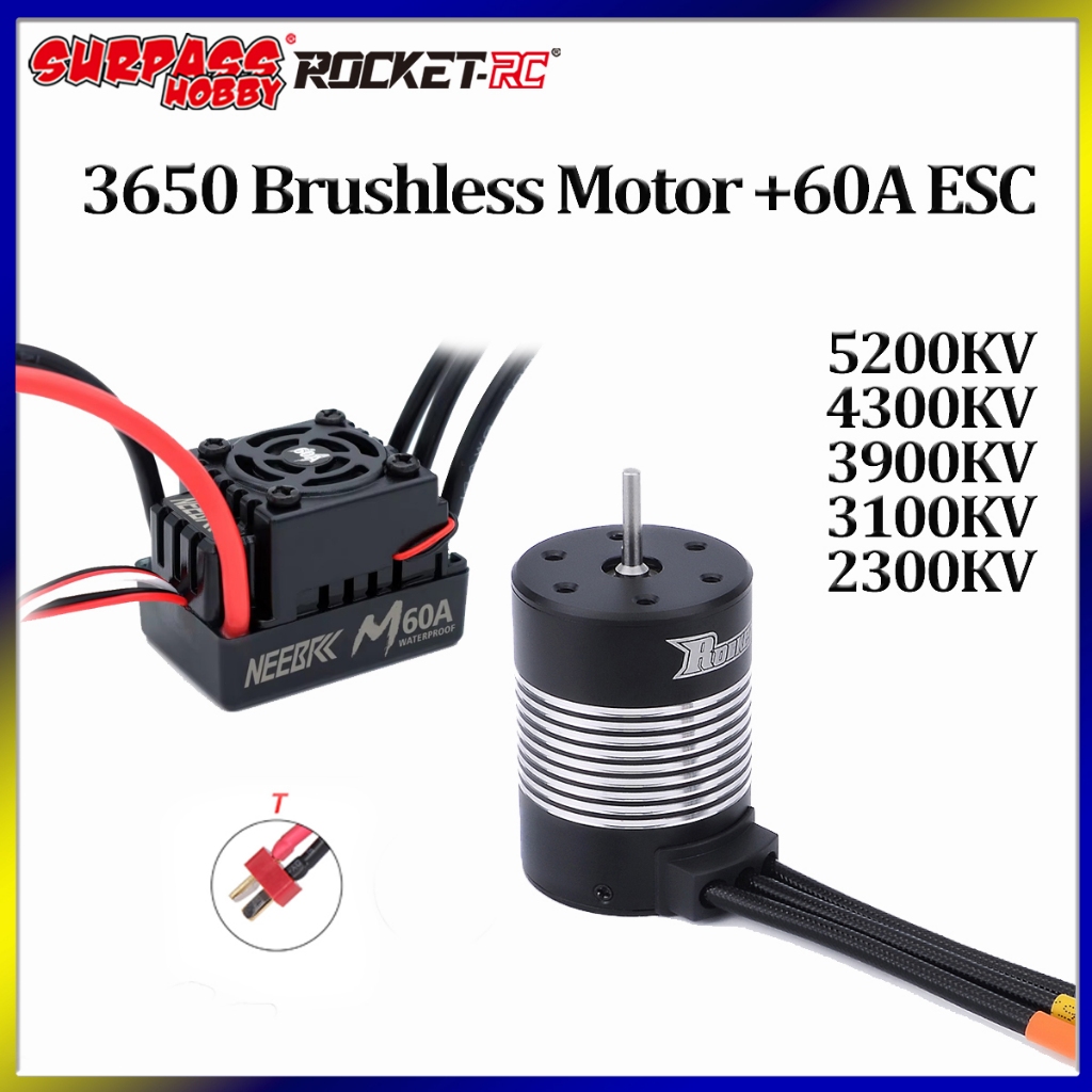 ROCKET Waterproof 3650 Sensorless Brushless 5200KV/4300KV/3900KV/3100KV/2300KV Motor M60A T Plug ...