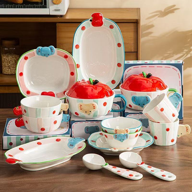Molly Preferred Cute Elephant and Apple Cartoon Tableware Bowls Plates ...