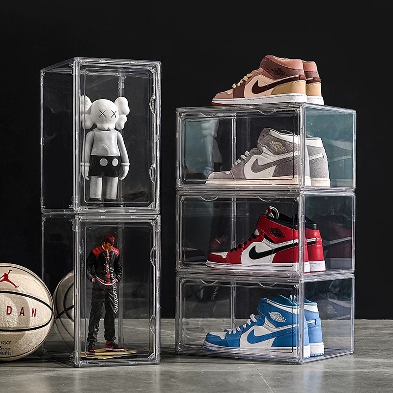 Acrylic shoe box stackable magnetic shoe rack transparent storage box ...
