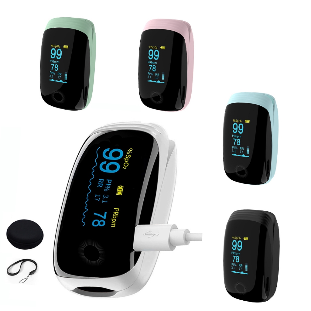 Rechargeable Pulse Oximeter Fingertip with Respiratory Rate PR PI RR ...