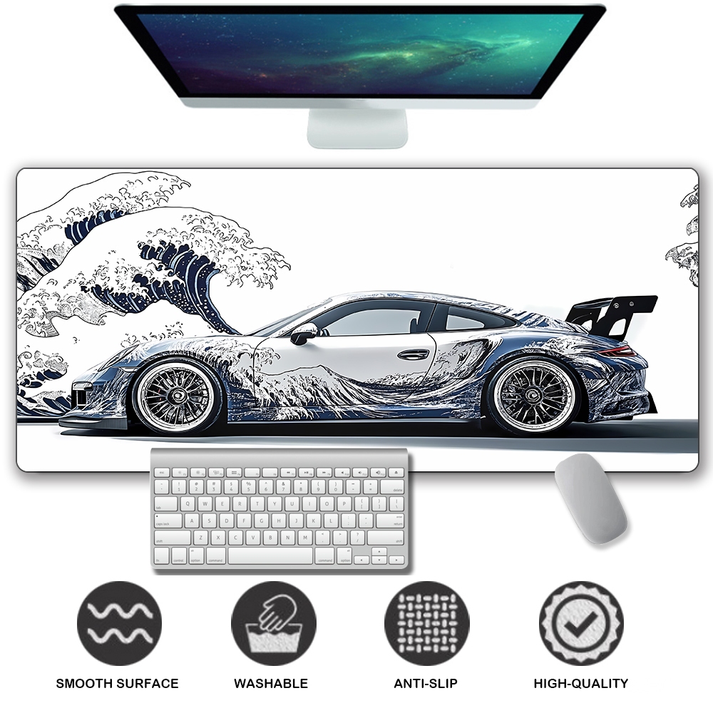 The Wave Racing Car Desk Mat, Ocean Wave Car Mouse Pad night view ...