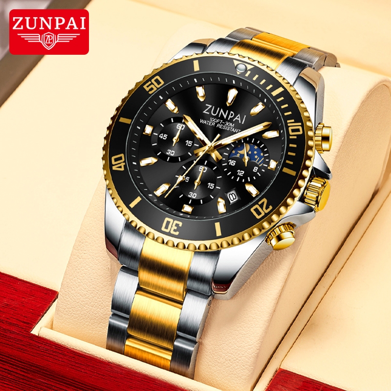 ZUNPAI Men's Watch Multifunction Business Watches Stainless Steel Strap ...