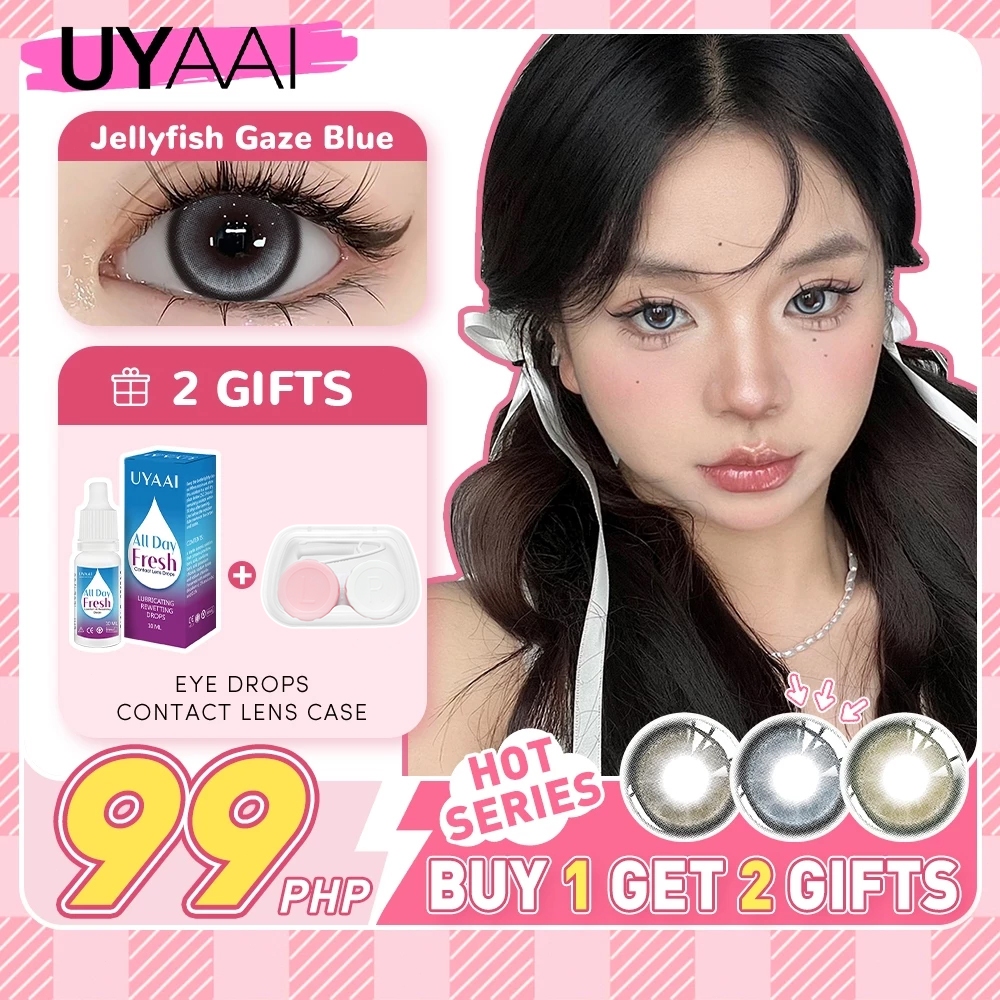 【Buy 1 Get 2 gifts】UYAAI 1 Pair Jellyfish Gaze Brown Contact Lens Set With Free Eye Drops 10ml ...
