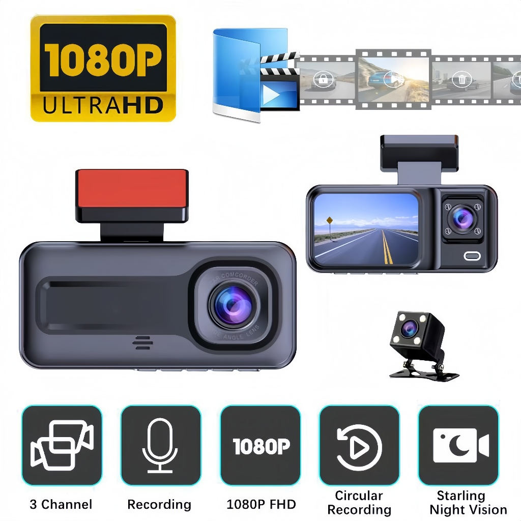 3 Channel Car DVR Three Way Dash Cam Inside Vehicle Camera DVRs ...