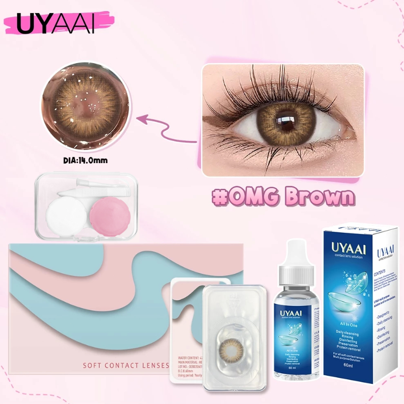 UYAAI 1Pair OMG Brown Contact lens Complete Set With Solution Graded 0. ...