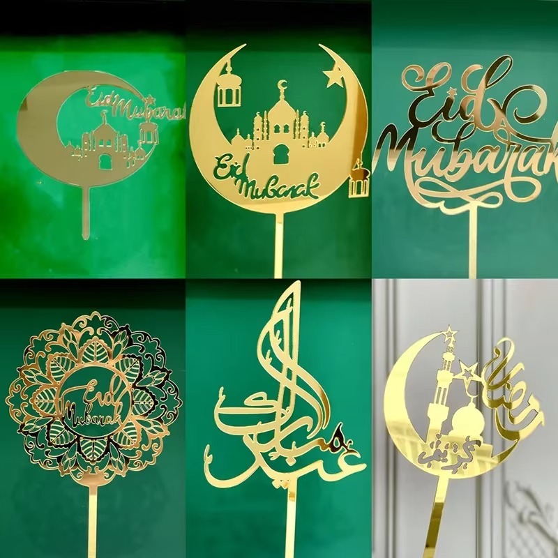 1Pcs New Eid Mubarak Cake Topper Acrylic Gold Cupcake Topper for Hajj ...