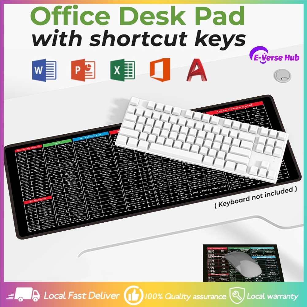 Large Office Mouse Pad Shortcut Keys Version Excel Windows Keyboard ...