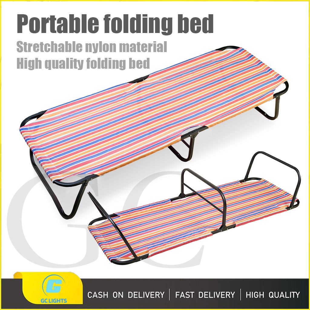 GC Folding Bed Stretchable Nylon Foldable Portable Nylon Steel Bed ...