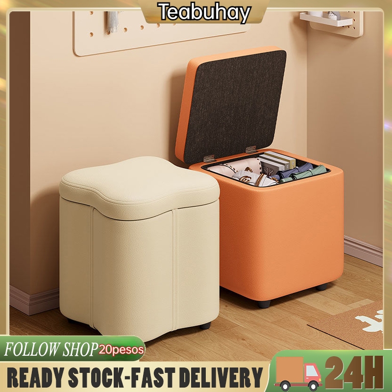 Square Storage Stool Leather Dressing Stool Home Shoeshine Stool ...