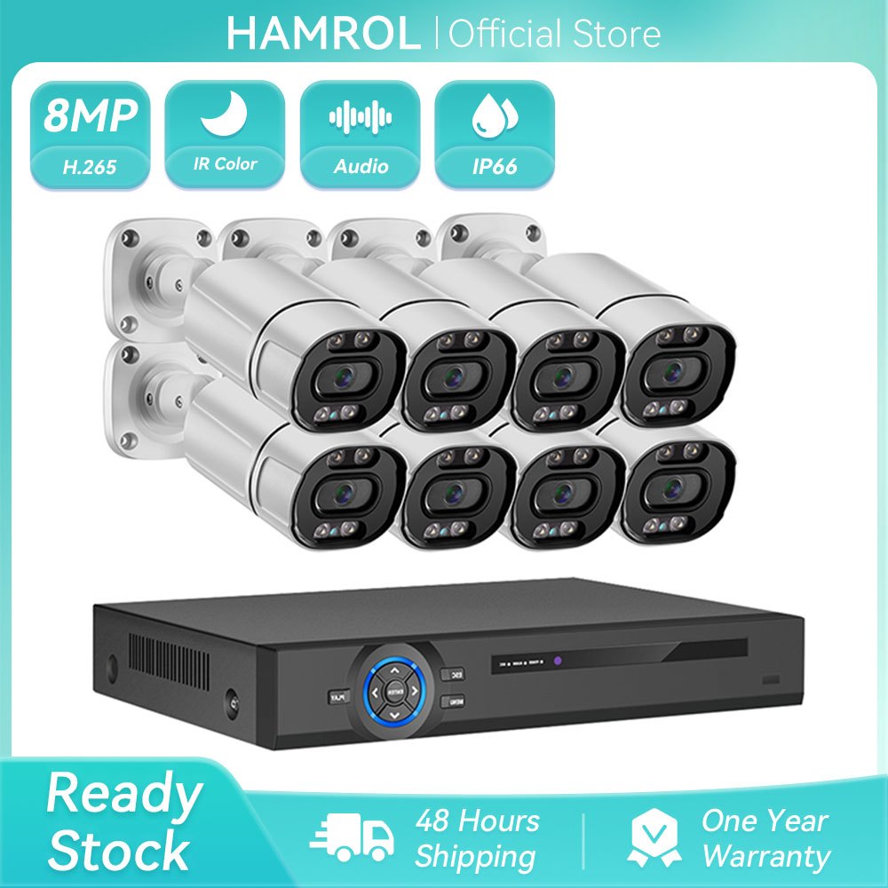 Hamrol 4K 8MP HD Monitoring POE Camera Package System H.265 Outdoor ...