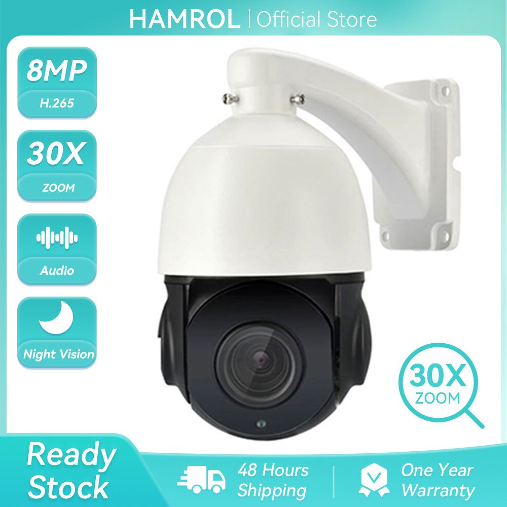Hamrol 8MP 4K PTZ POE 48V IP Outdoor Camera 30X Zoom 360° Two Way Audio ...