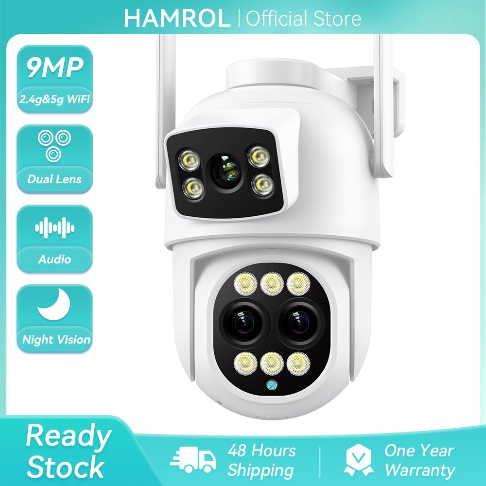 Hamrol 9MP Three Lens Dual Screen PTZ WIFI Waterproof Gun Ball Linkage ...