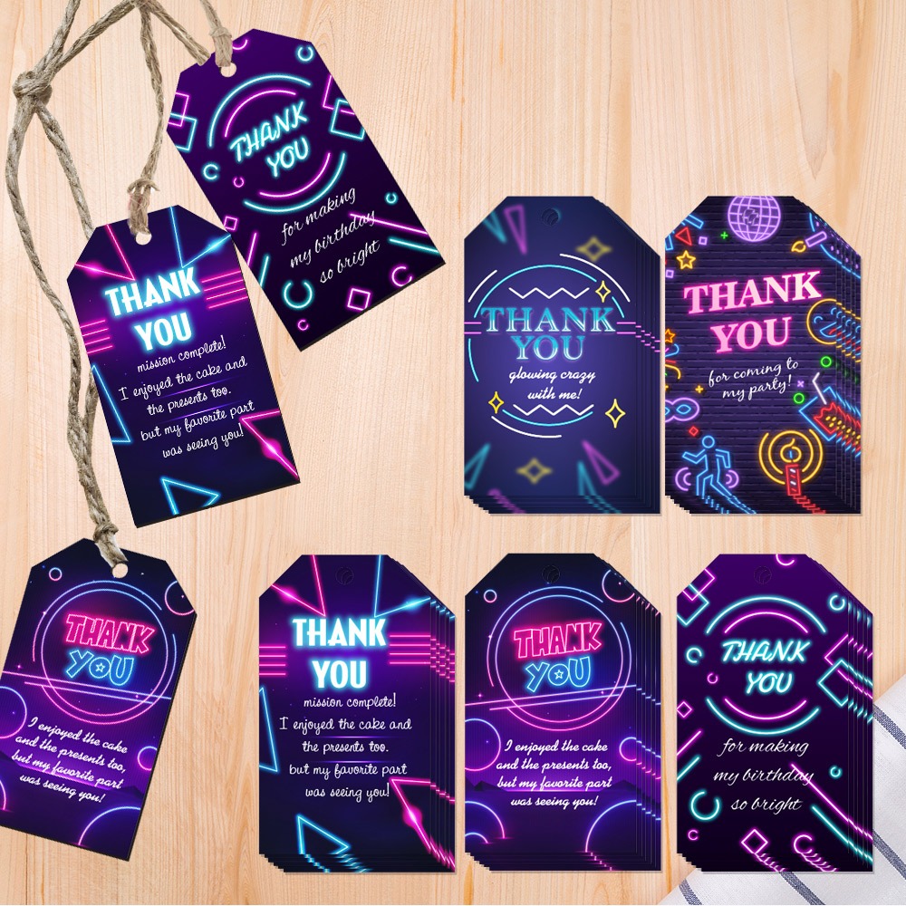 50Pcs, Neon Birthday Gift Tags Wrapping Tags for Gifts, Neon Themed ...