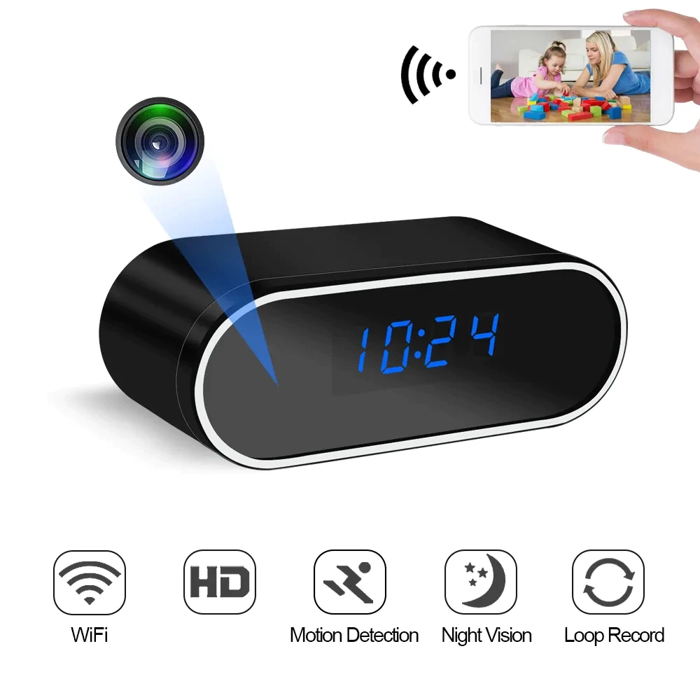 WiFi IP Clock Camera–1080P HD Mini Camera, Motion Detection, Night ...