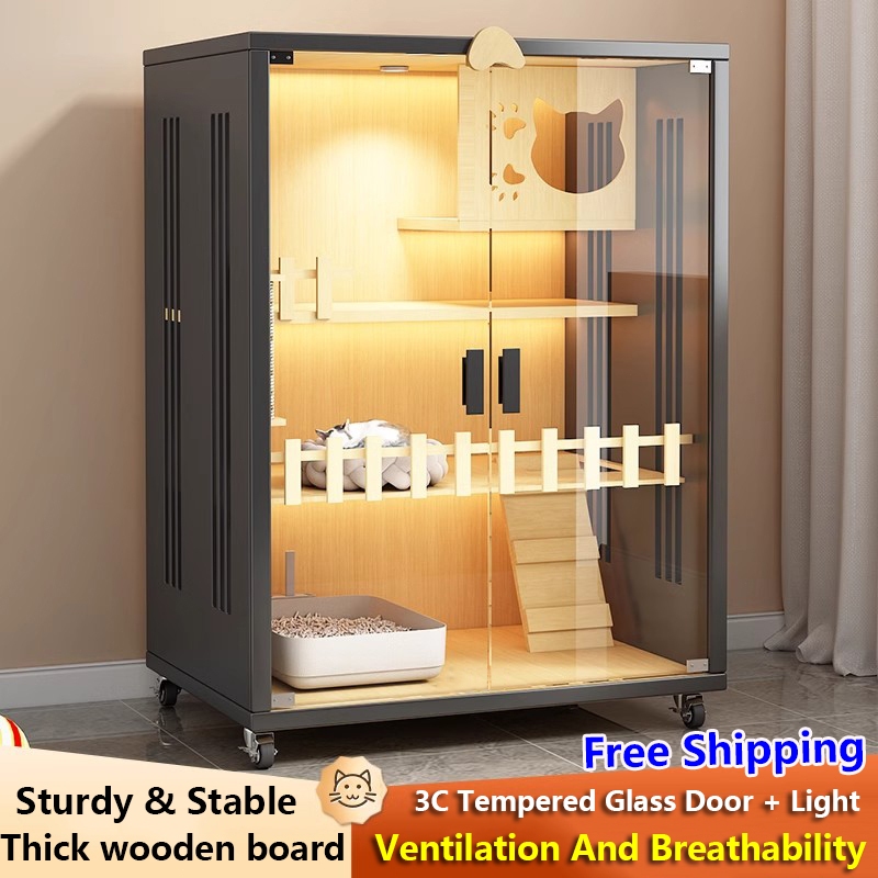 Cat Villa Wooden Cat House Indoor Cat Cabin Solid Wood Cat Cage 4 Layer ...