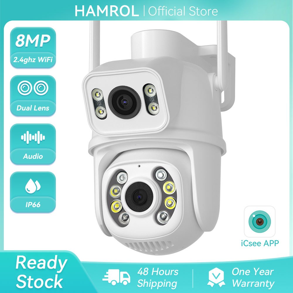 Hamrol Dual Lens 4K 8MP PTZ Wifi IP Camera 5X Zoom Motion Detection ...