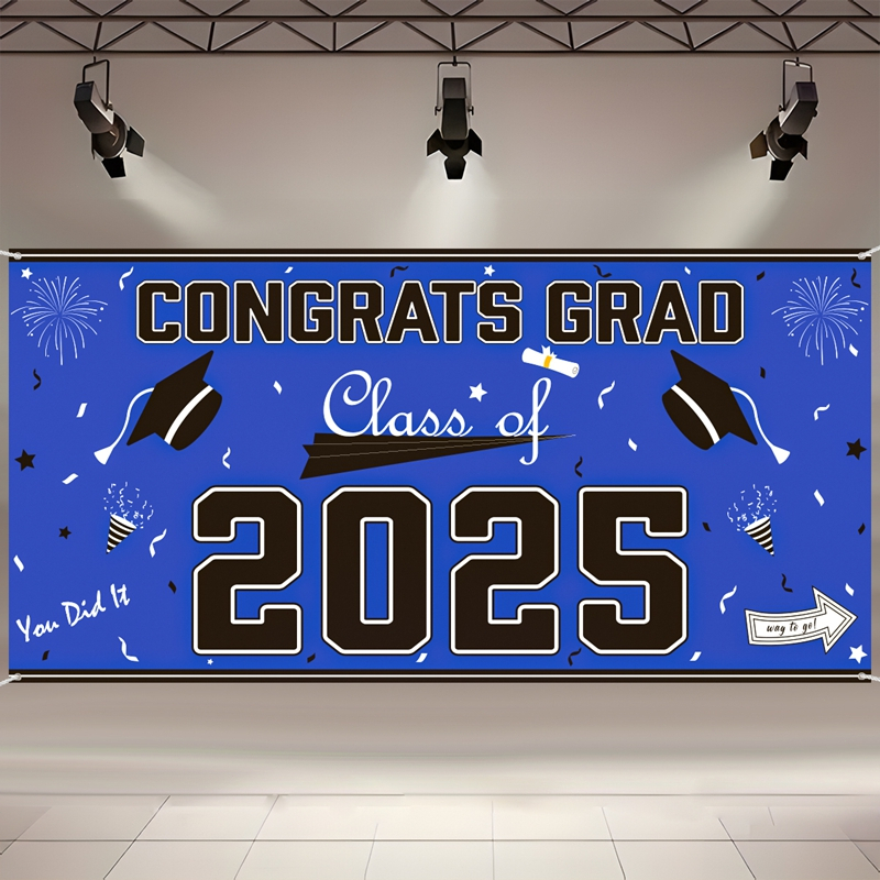 160*83CM Happy Graduation Banner Blue Black Graduation Backdrop ...